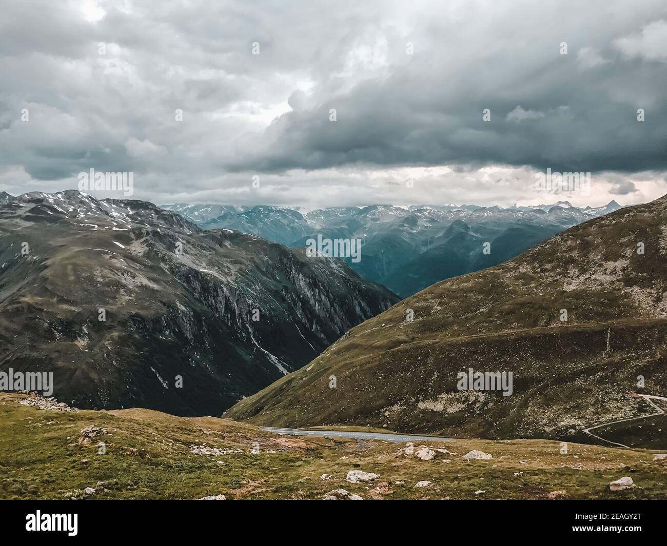 Mountain landscape, mountain hills and ridges under overcast Stock ...
