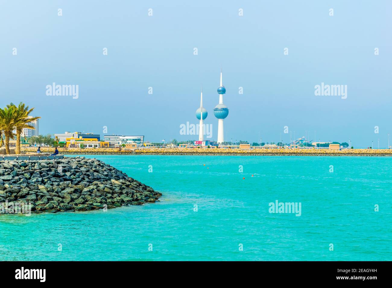 View of the Kuwait Towers - the best known landmark of Kuwait City ...