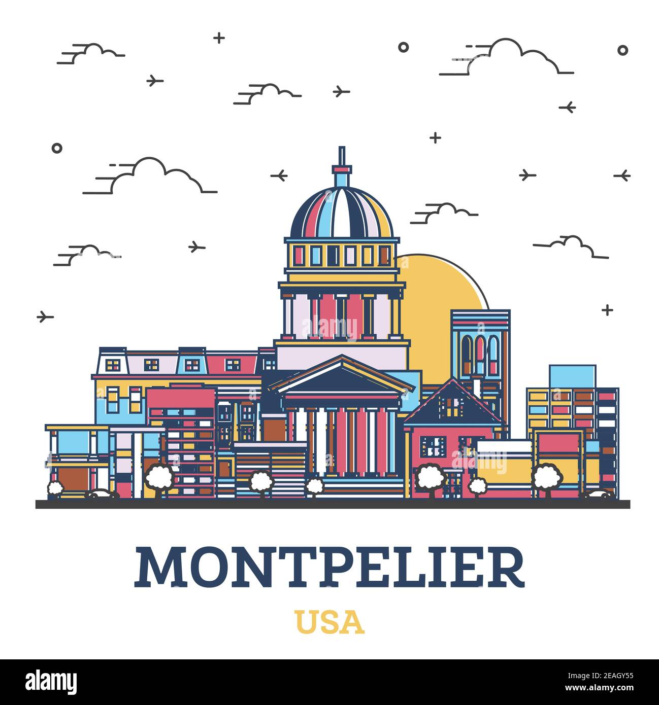 Outline Montpelier Vermont City Skyline with Color Buildings Isolated ...