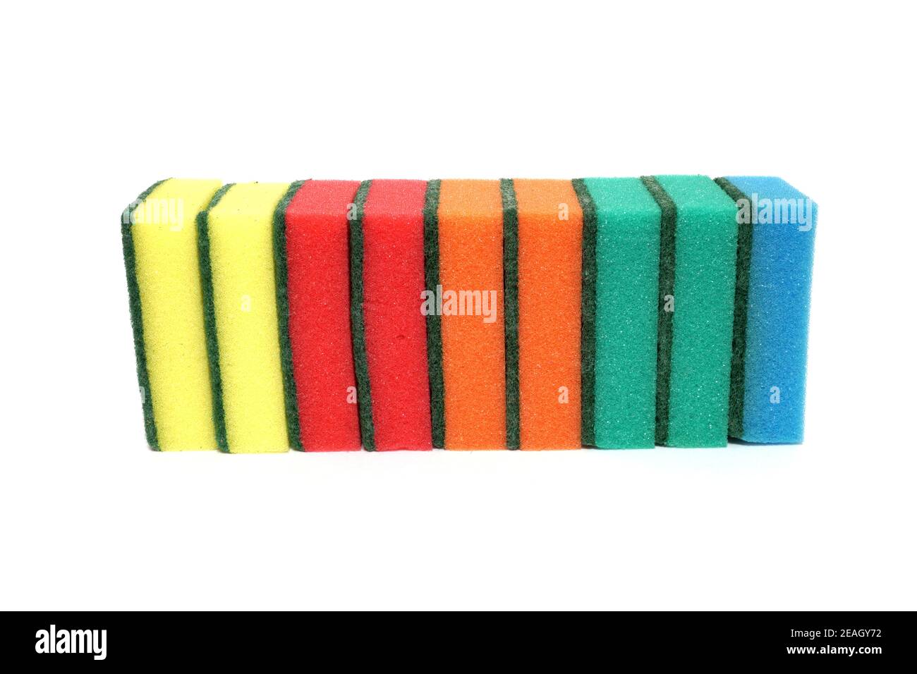 Row multi colored sponges for washing dishes isolated on white ...