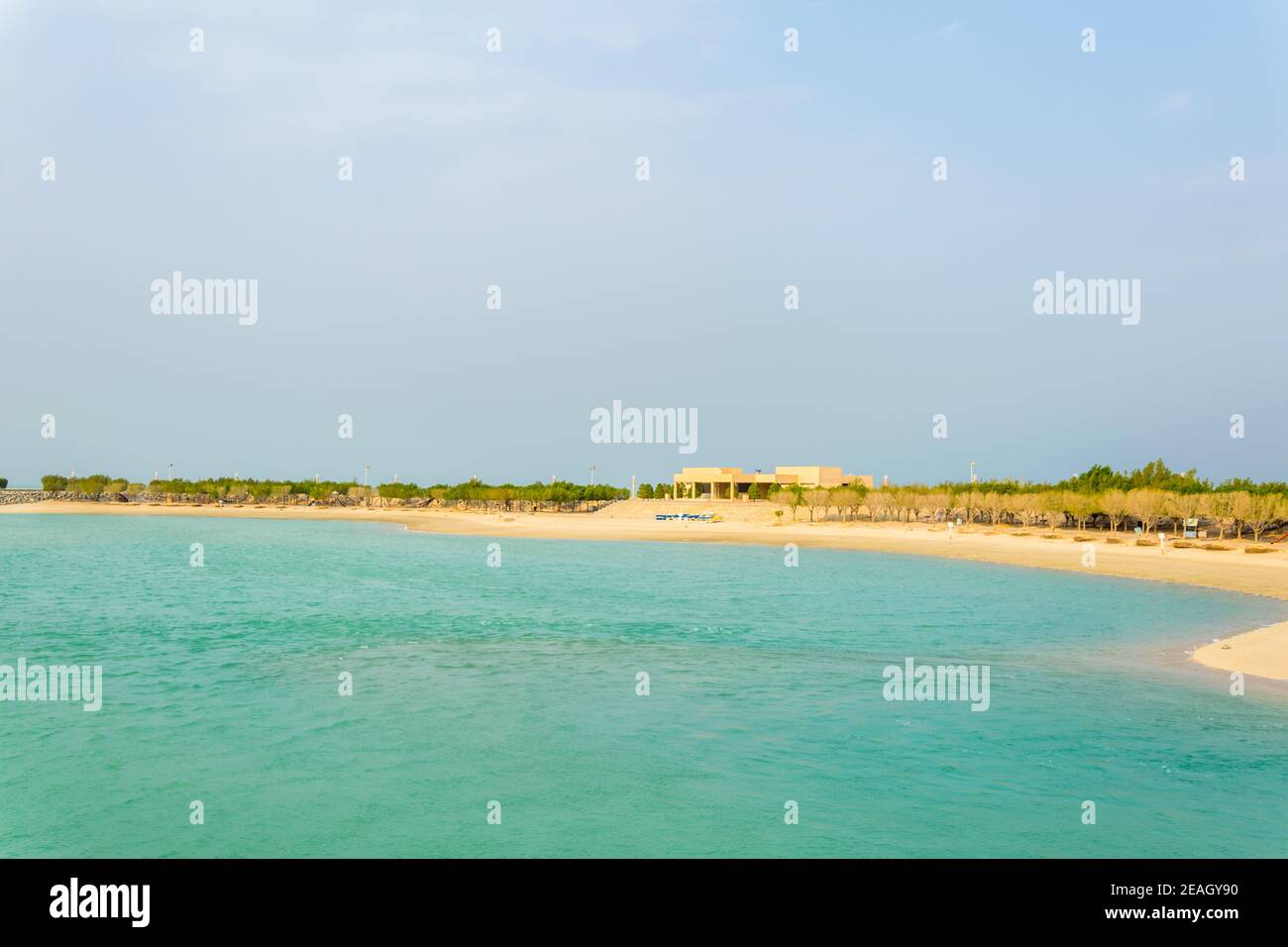 View of a beach on the Green island park built on reclaimed land in ...