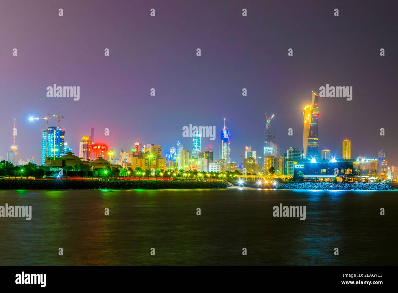 Skyline of Kuwait during night Stock Photo - Alamy