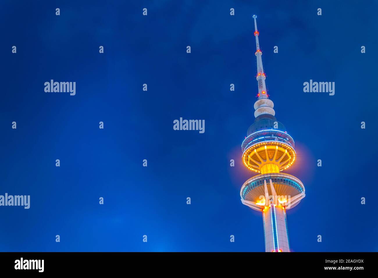 Detail view of the Liberation tower in Kuwait during night Stock Photo ...