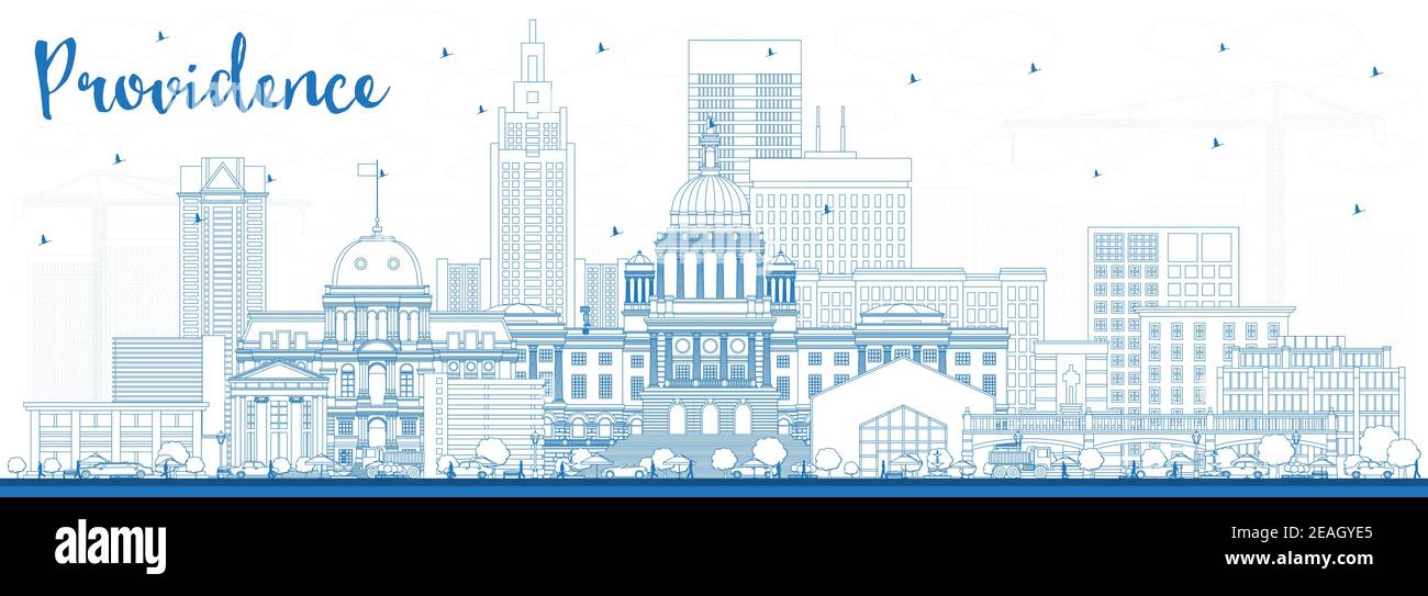 Outline Providence Rhode Island City Skyline with Blue Buildings ...