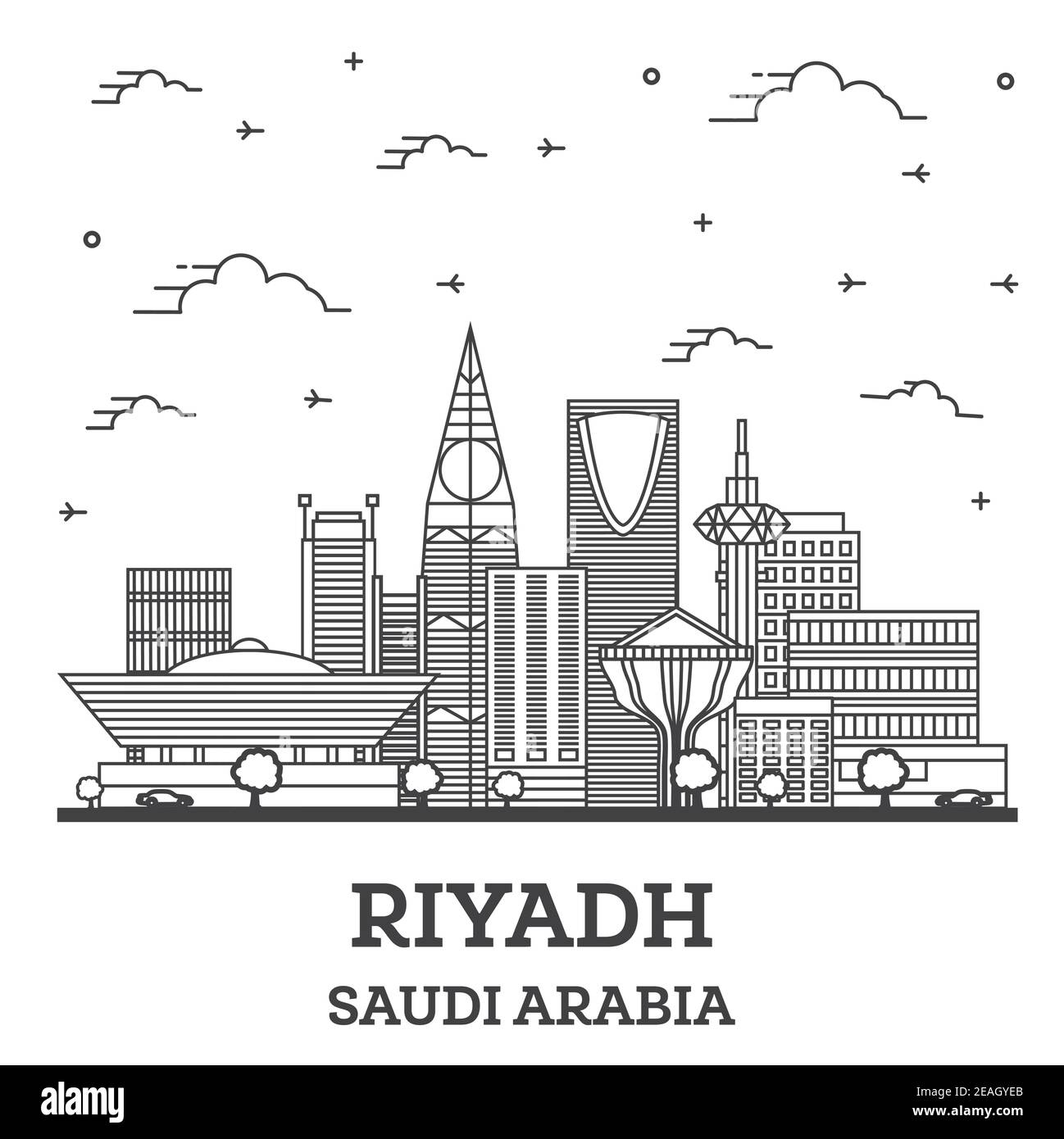 Outline Riyadh Saudi Arabia City Skyline with Modern Buildings Isolated ...