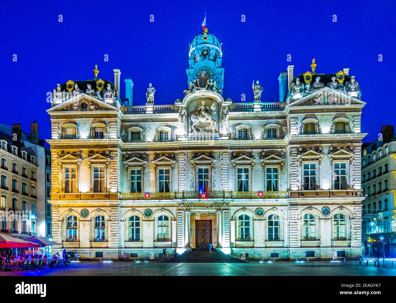 Night view of illuminated town hall in Lyon, France Stock Photo - Alamy