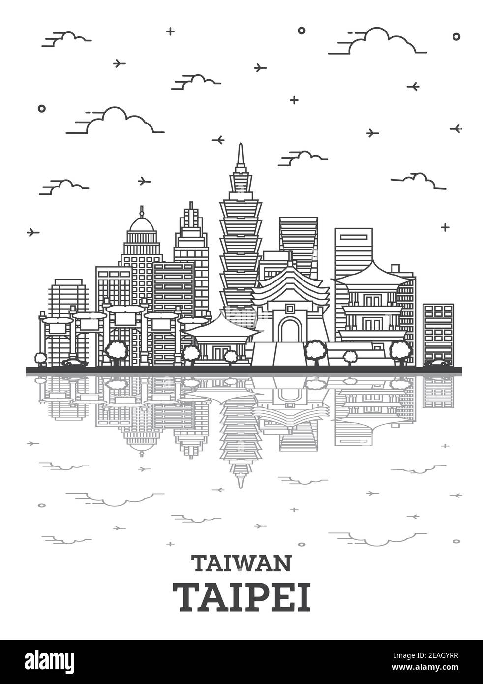 Outline Taipei Taiwan City Skyline with Modern Buildings and ...