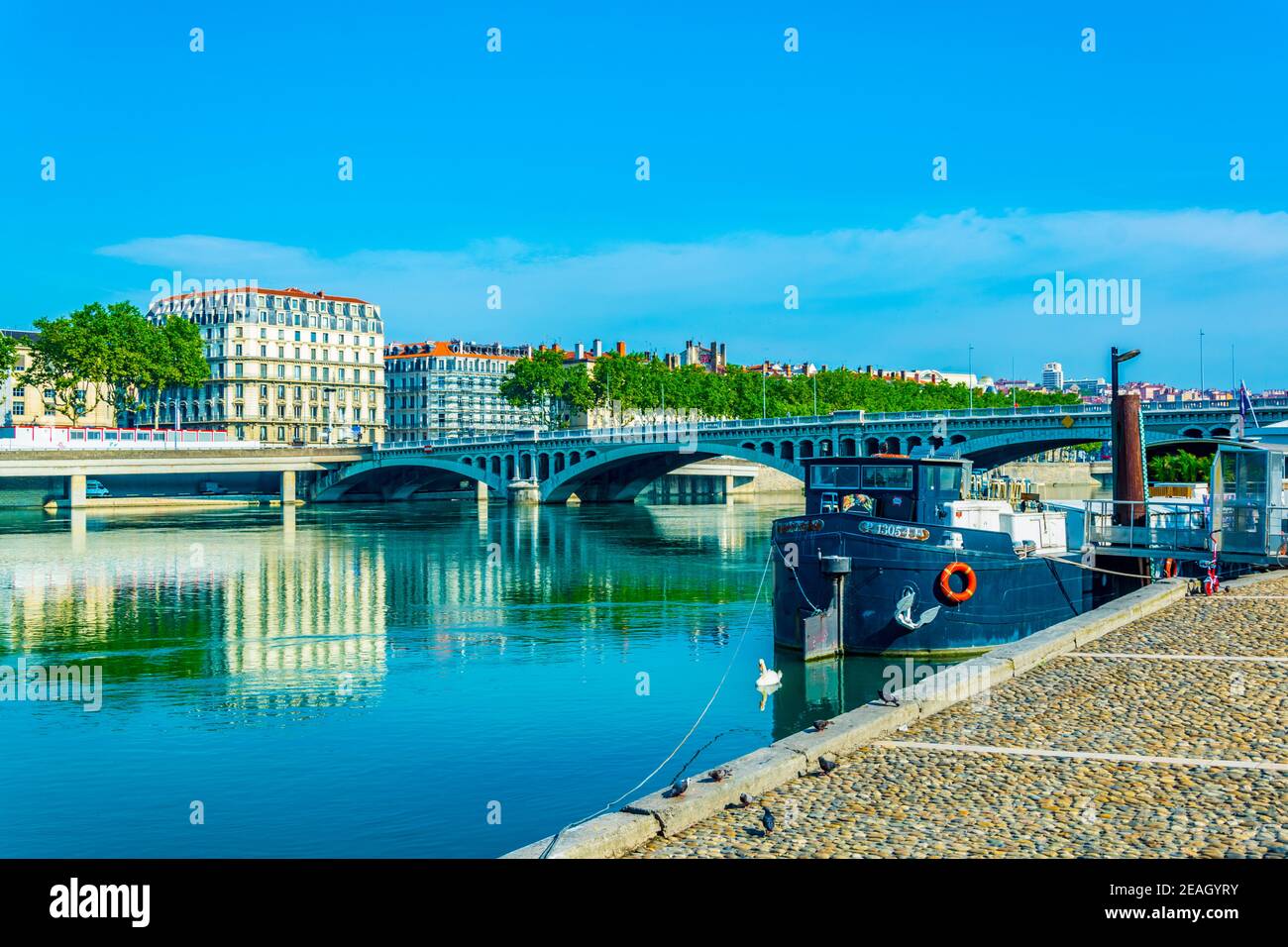 Riverside of Rhone river in Lyon, France Stock Photo - Alamy