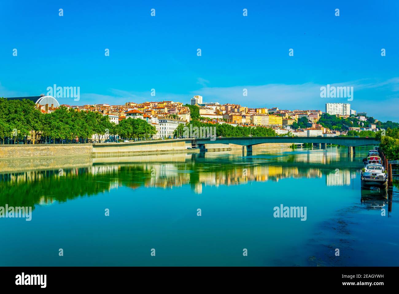 Riverside of Rhone river in Lyon, France Stock Photo - Alamy