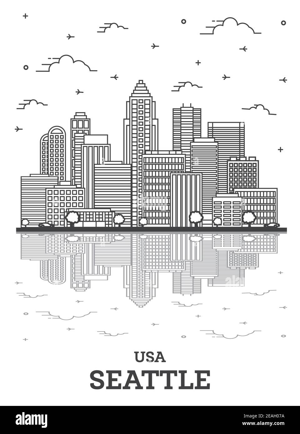 Outline Seattle Washington USA City Skyline with Modern Buildings and ...