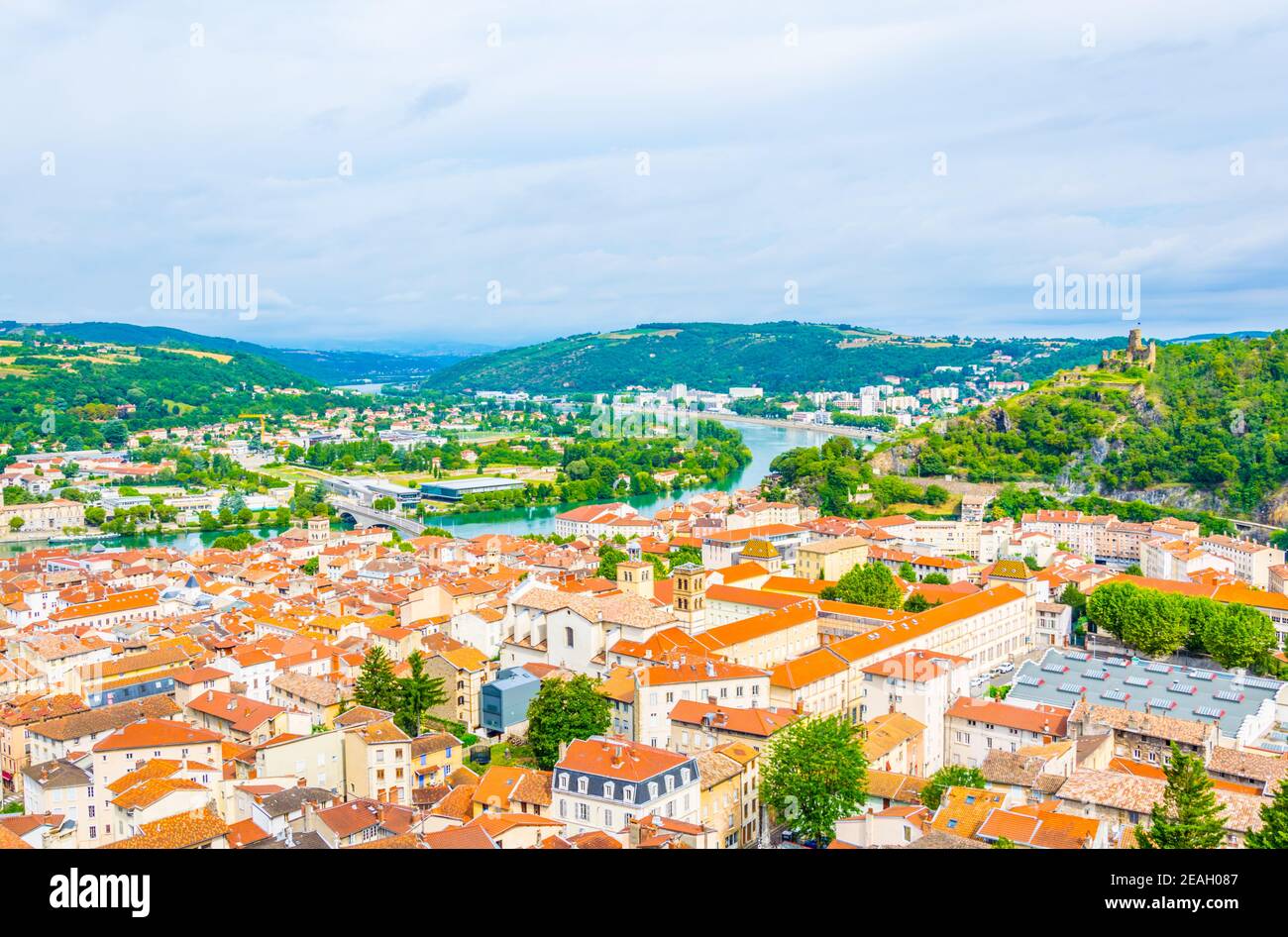 Aerial view of Vienne including Gallo-Roman museum and ruin of a ...