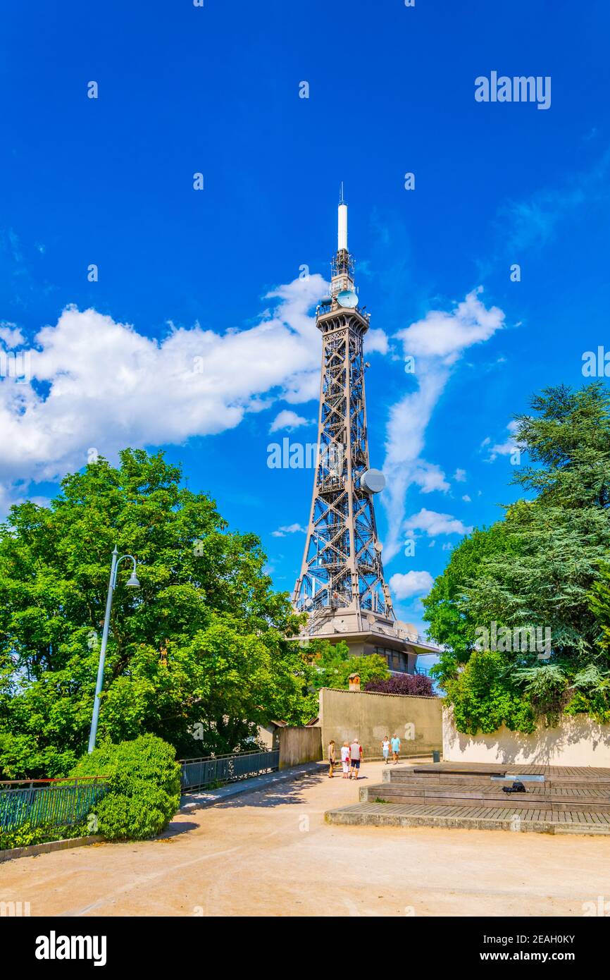 Famous metallic tower at fourviere hill in Lyon, France Stock Photo - Alamy