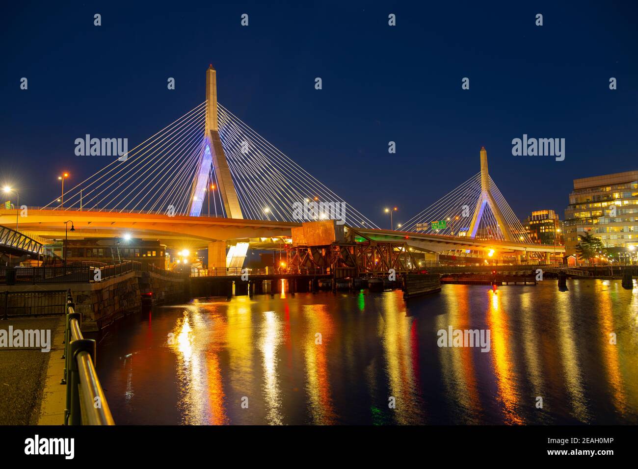 Boston Leonard P. Zakim Bunker Hill Memorial Bridge and Charles River ...