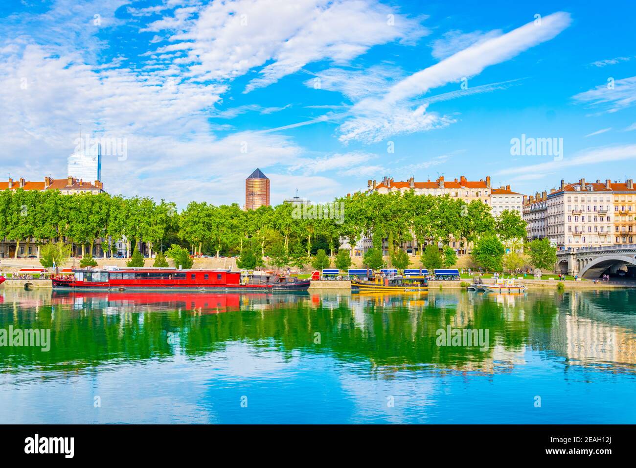 Riverside of Rhone river in Lyon, France Stock Photo - Alamy