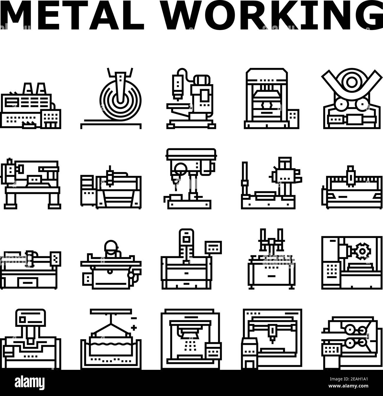 Metal Working Machine Collection Icons Set Vector Stock Vector Image ...