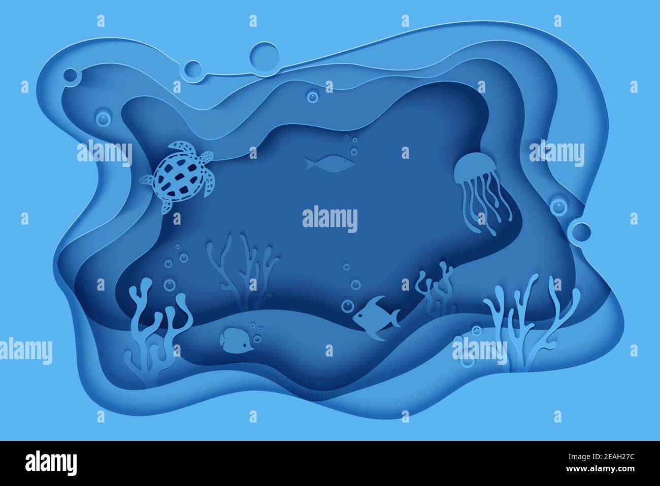 Paper cut butterflyfish, jellyfish, moonfish, turtle. Paper craft ...