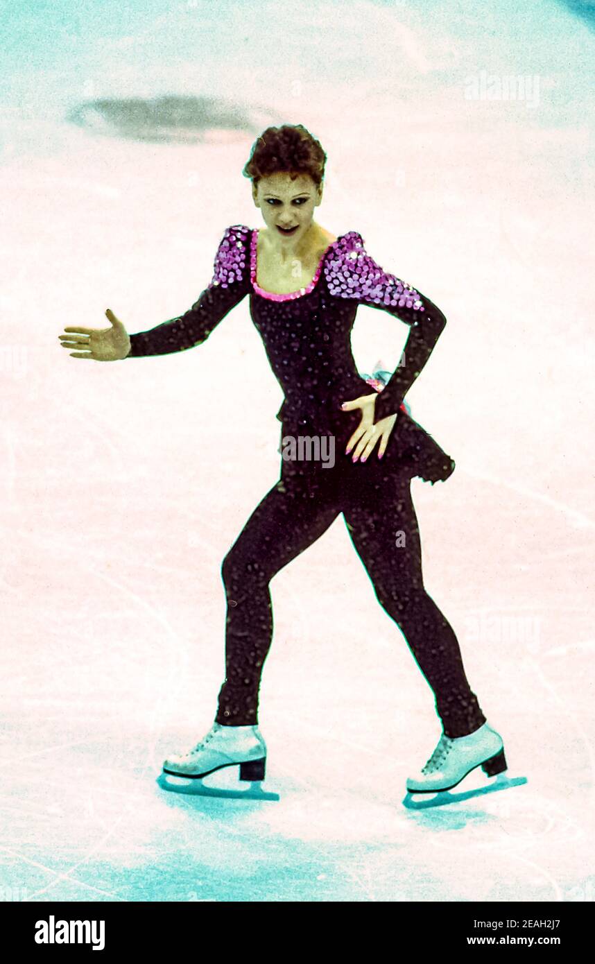 Kira Ivanova (URS) competing in the Ladies Figure Skating Free Skate at the 1988 Olympic Winter ...