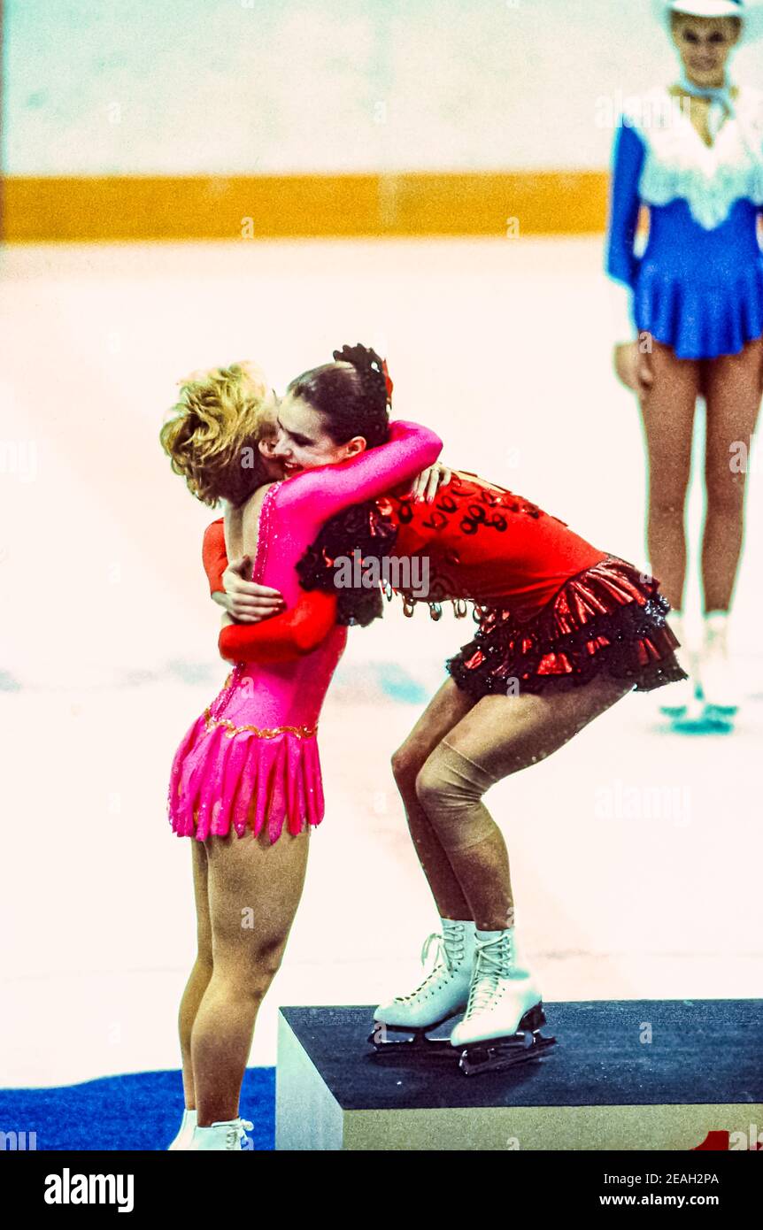 Elizabeth Manley (CAN) silver medalist and Katarina Witt (GDR) Gold ...