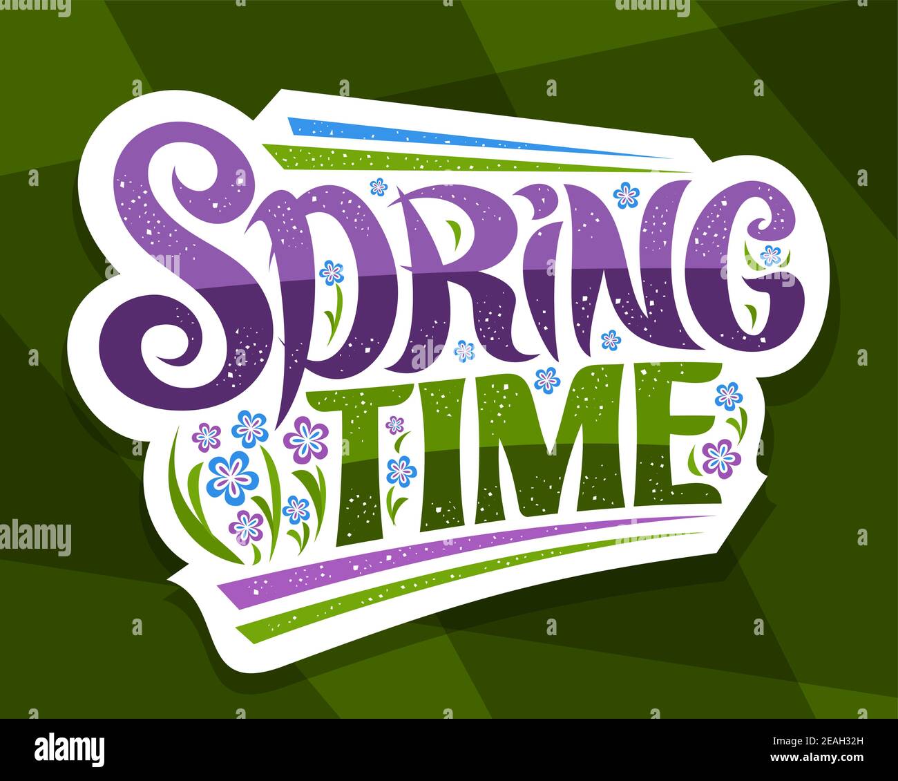 Vector lettering Spring Time, white sticker with curly calligraphic ...