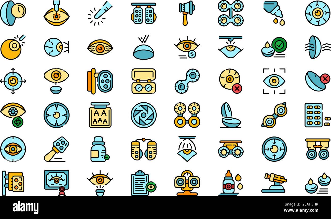 Optometry icons set. Outline set of optometry vector icons thin line ...