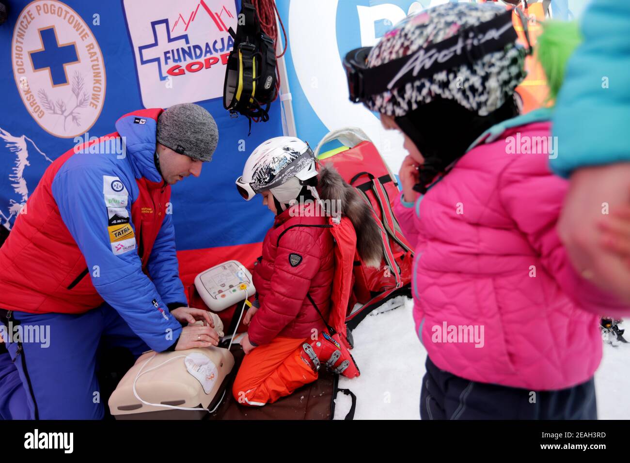 KLUSZKOWCE, POLAND - FEBRUARY 26, 2017: Mountain rescuer in Mountains ...