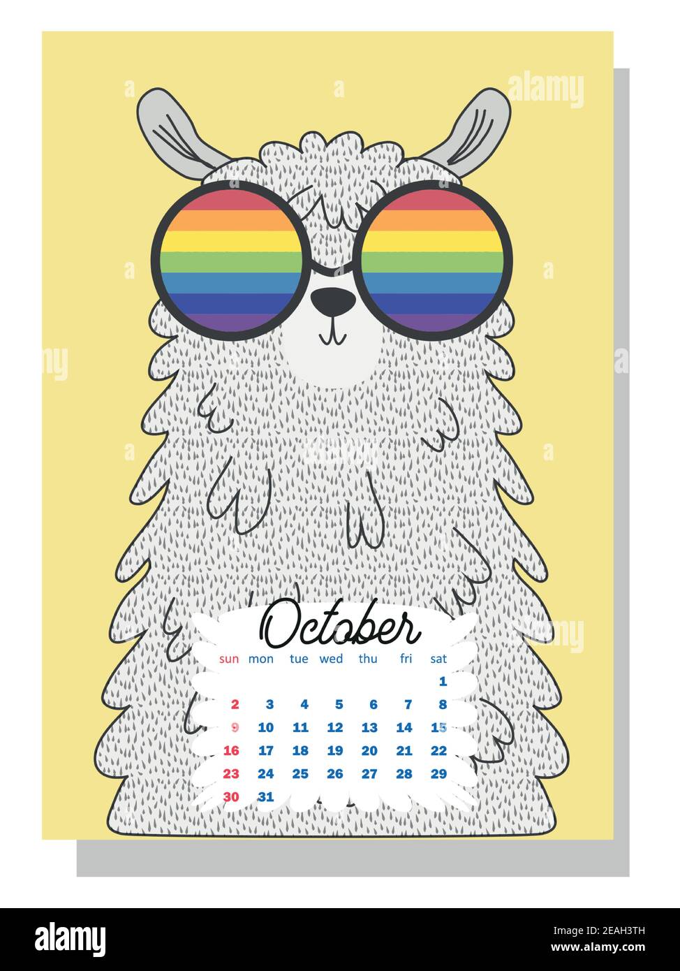 Cute monthly calendar of 2022 with a llama, cactus, inscriptions in the ...