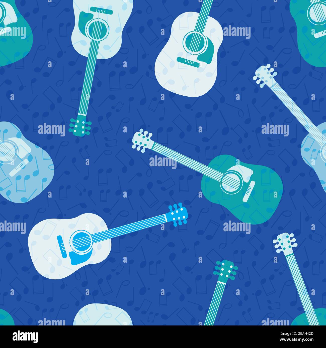 Acoustic guitar vector seamless pattern background. Monochrome blue ...