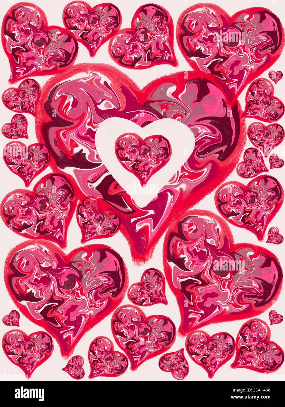 Decorative hearts made with swirls of liquid marble paper texture for ...