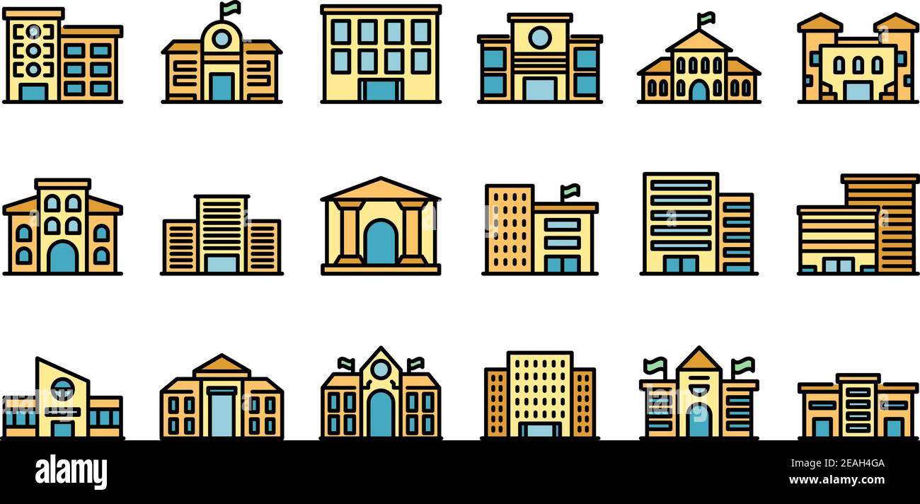 Campus icons set. Outline set of campus vector icons thin line color ... Campus icons set. Outline set of campus vector icons thin line color ...
