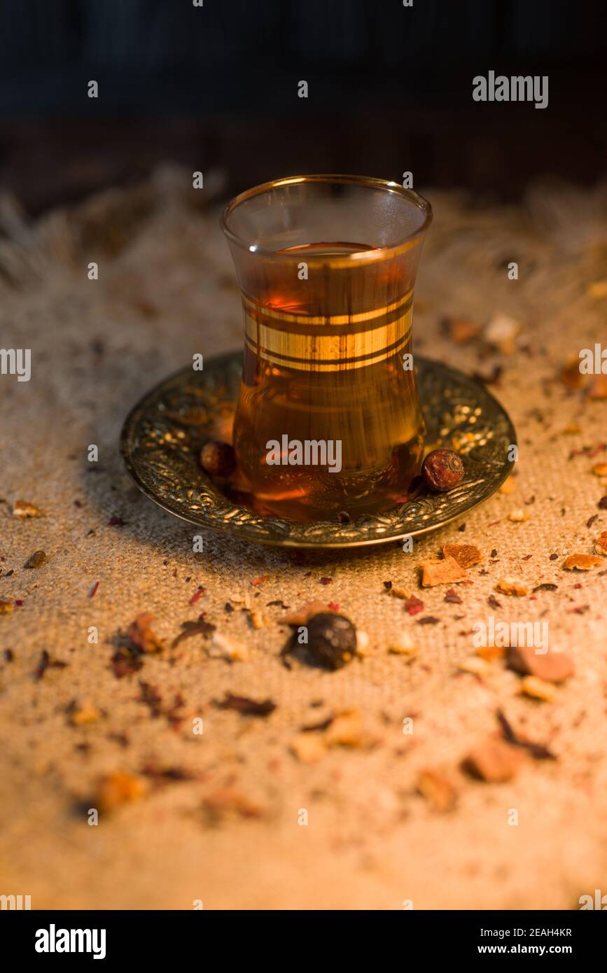 Turkish tea, with spices, delicious with fruits Stock Photo - Alamy
