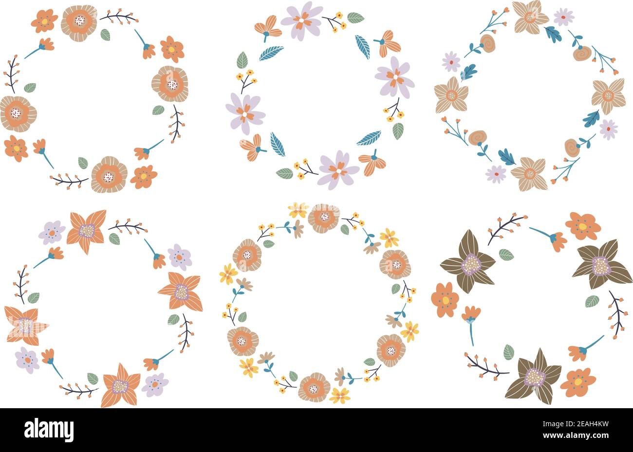 Floral Frame Collection. Set of cute retro flowers arranged un a shape ...