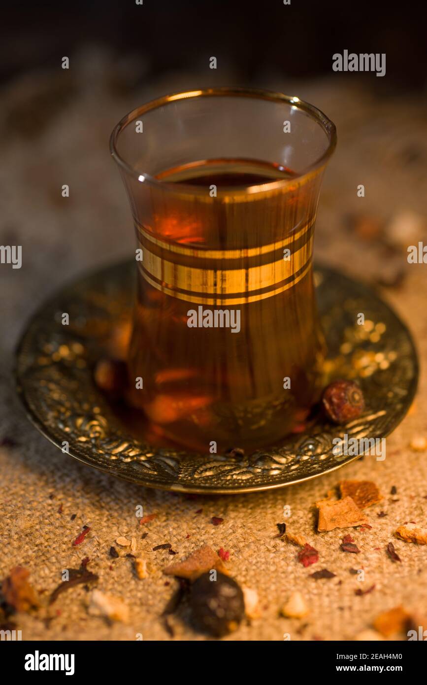 Turkish tea, with spices, delicious with fruits Stock Photo - Alamy