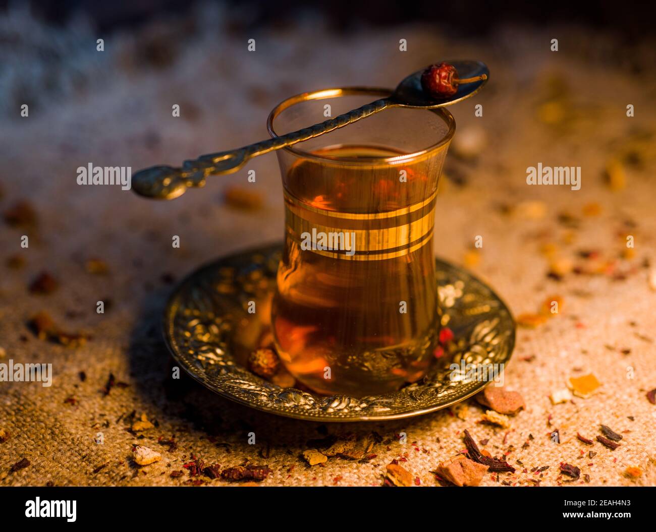 Turkish tea, with spices, delicious with fruits Stock Photo - Alamy