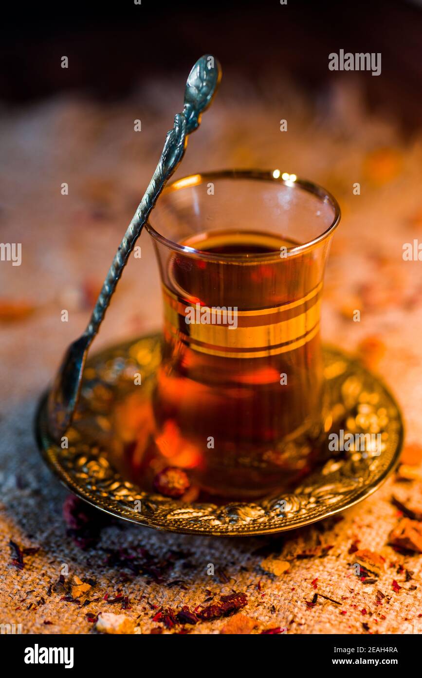 Turkish tea, with spices, delicious with fruits Stock Photo - Alamy