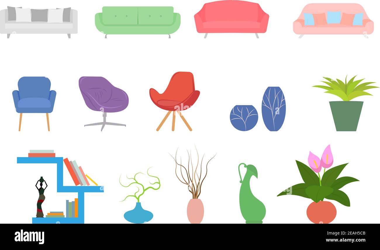 Highly detailed living room furniture icons Stock Vector Image & Art ...