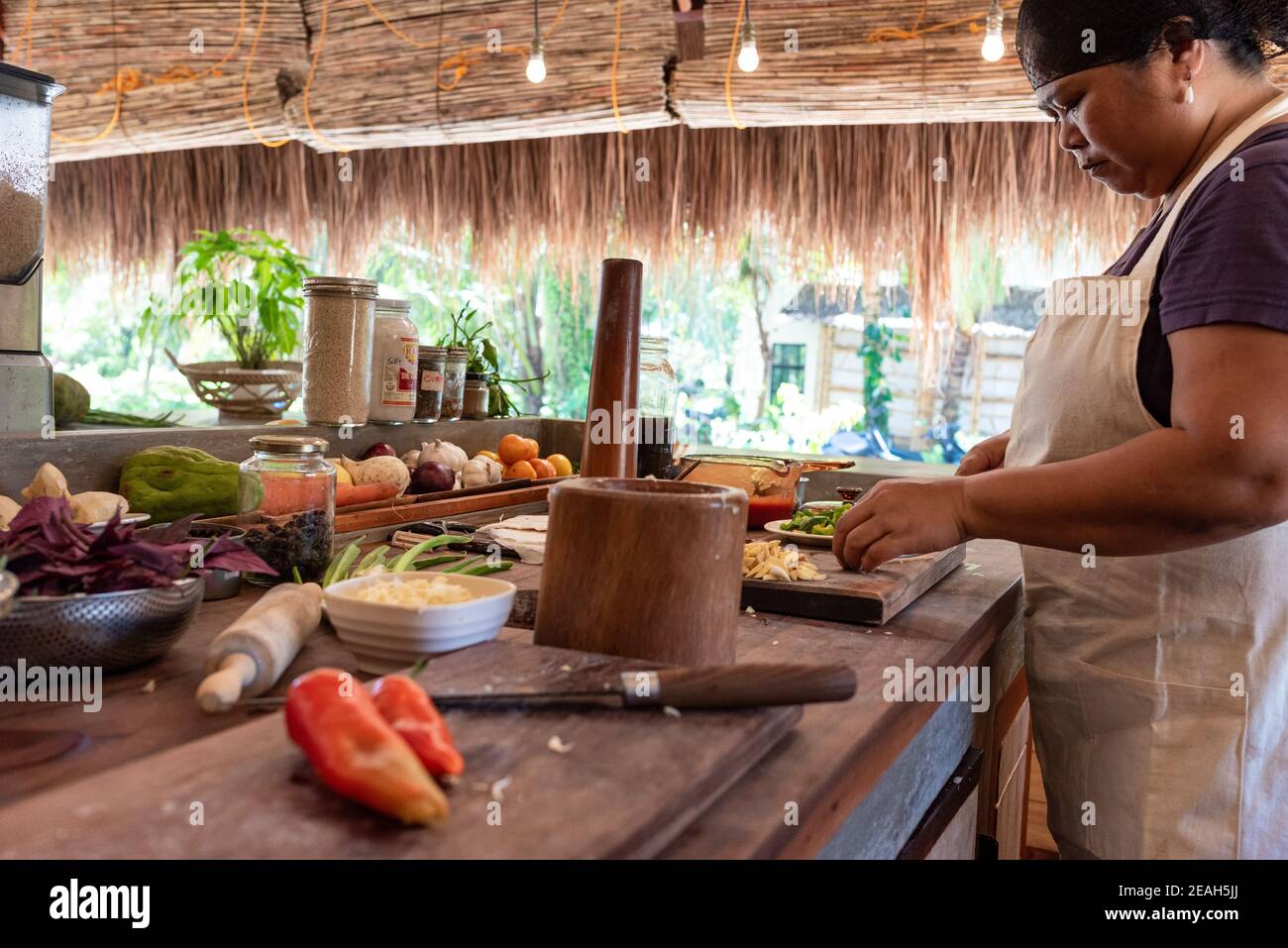 Face Mask Two Asian Female Cooks on Duty Chopping Vegetables Bright ...