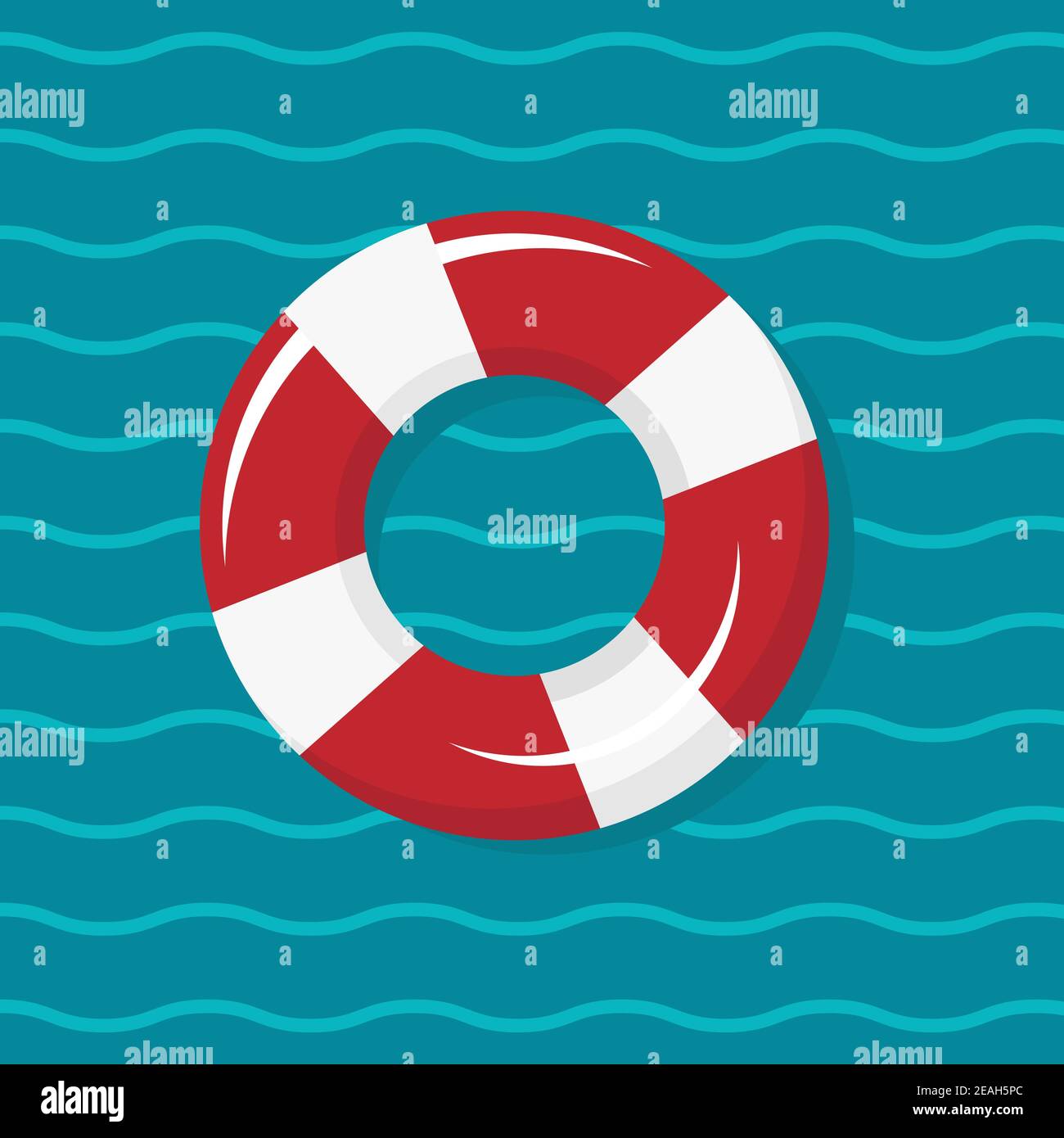 red and white swimming rubber ring on blue wavy background. Floating ...