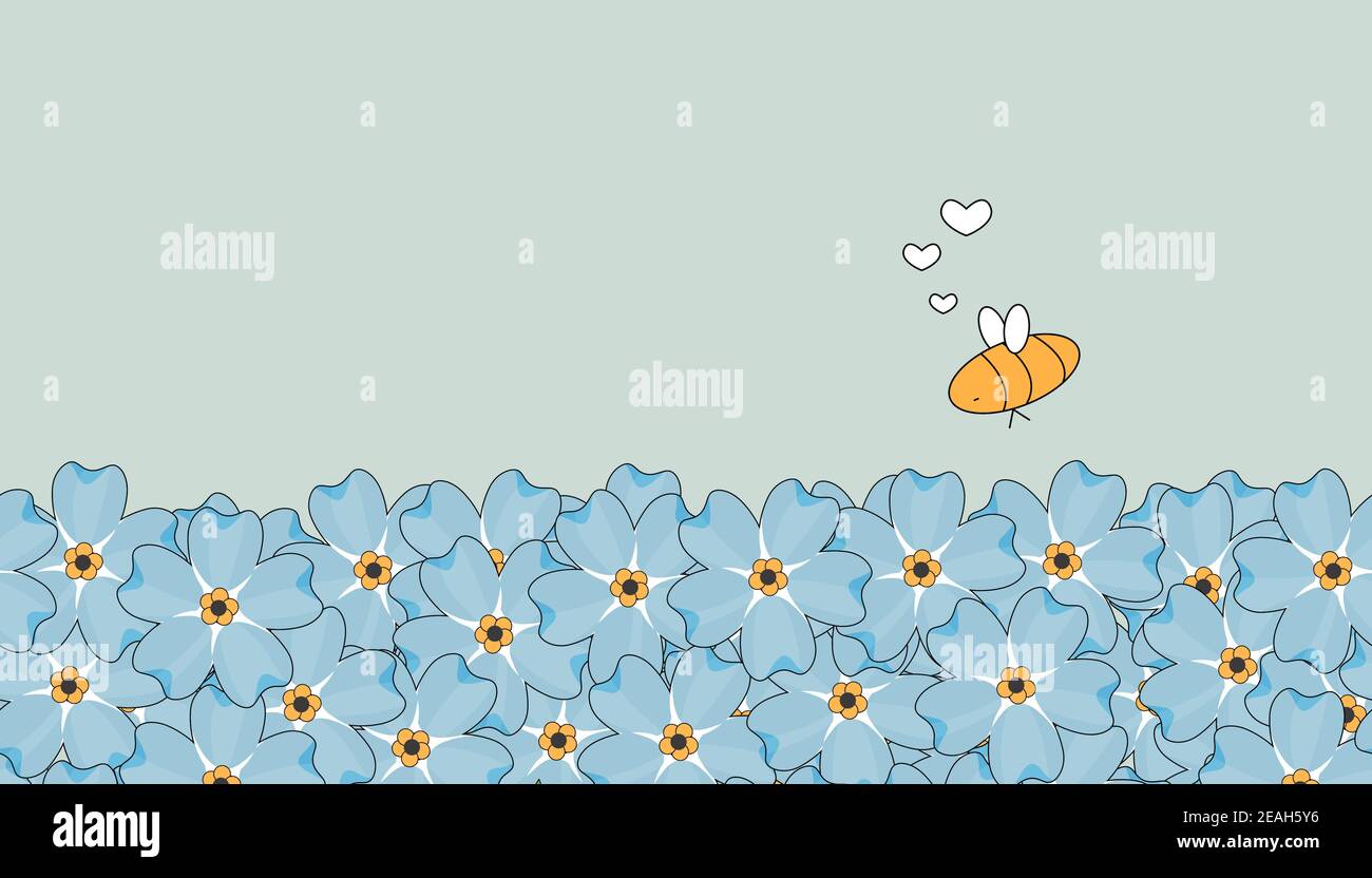 Seamless outline vector repeat border spring and summer pattern. Blue ...