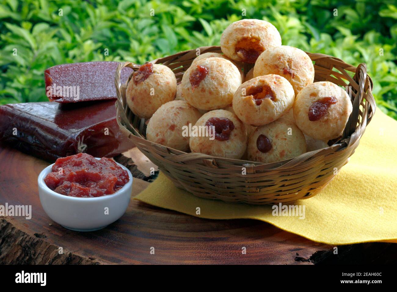 Brazilian snack cheese bread, pao de queijo stuffed with guava Stock ...