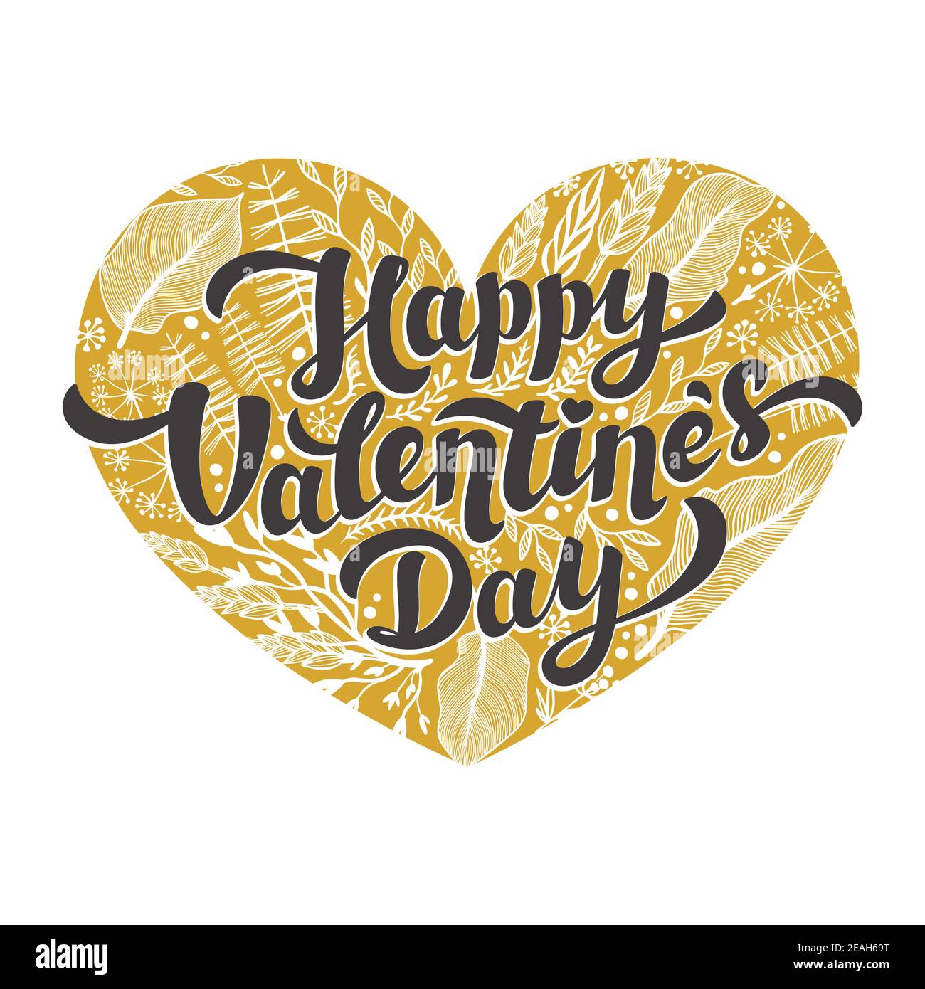 Love day card. happy Valentine's day quote on Golden heart on white ...