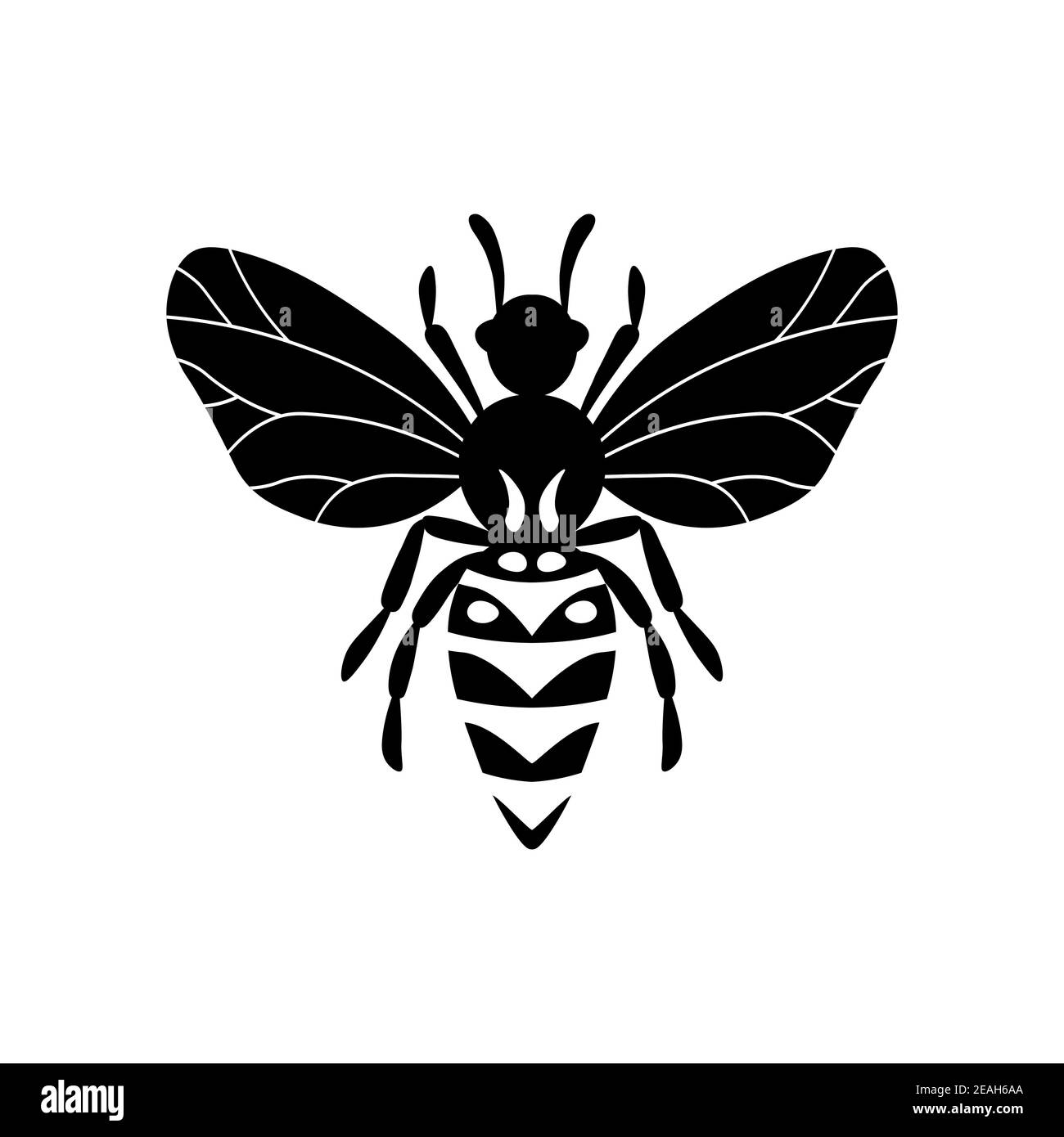 Cartoon cute bee mascot. Bee flies. Small wasp. Outline black logo ...