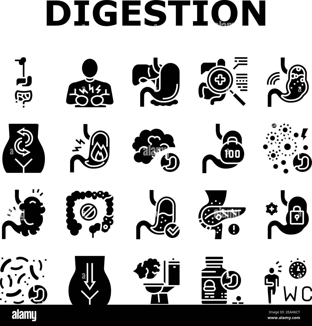 Digestion Disease And Treatment Icons Set Vector Stock Vector Image ...