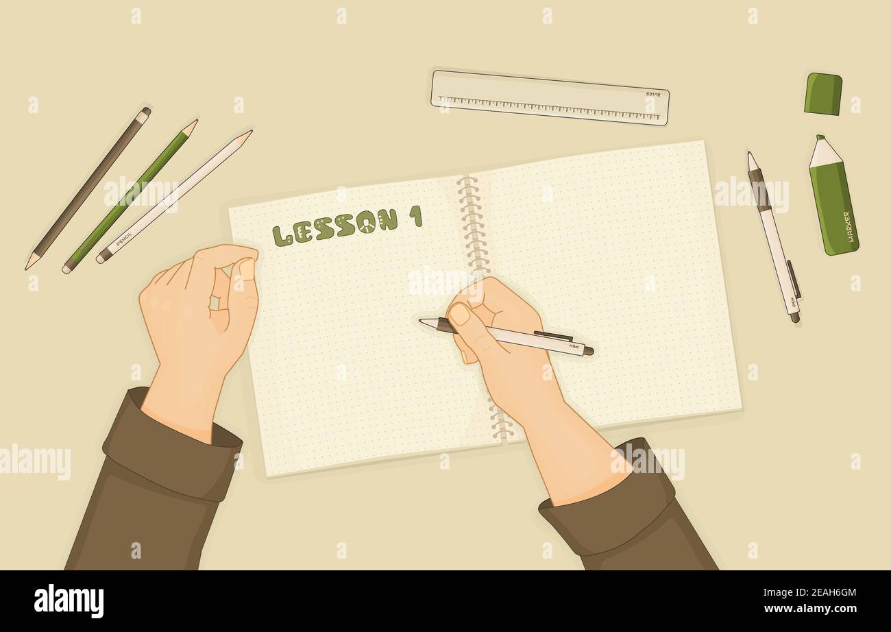 Notebook or exercise book for summary notes, pen, pencil, marker, ruler ...