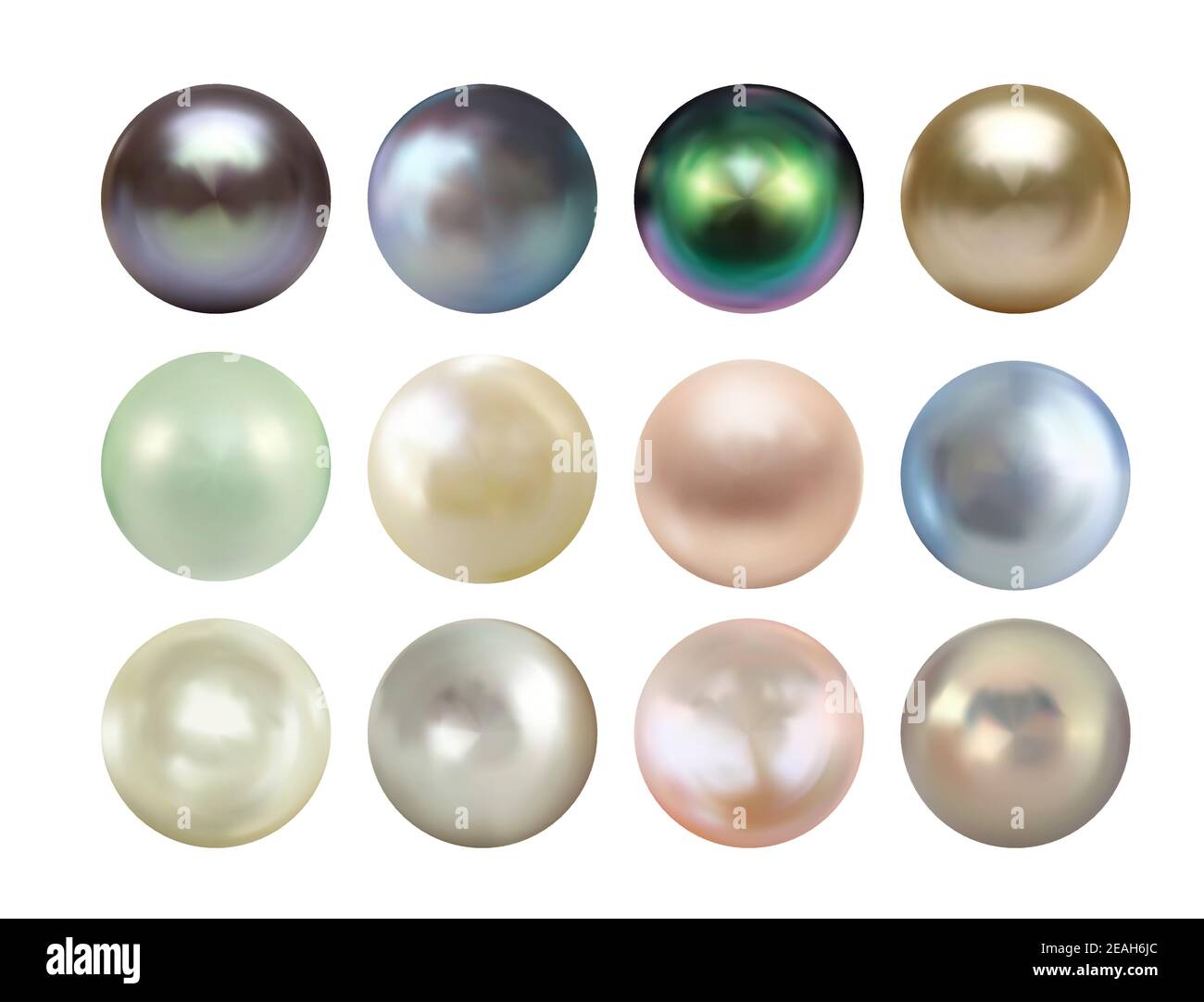 Realistic 3D Pearl collection set isolated on white background. Vector ...