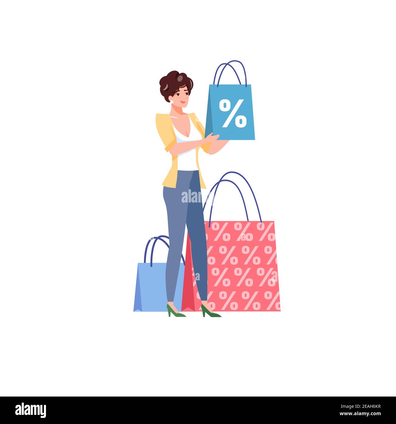 Flat cartoon character enjoy discounts at shopping sale,vector ...