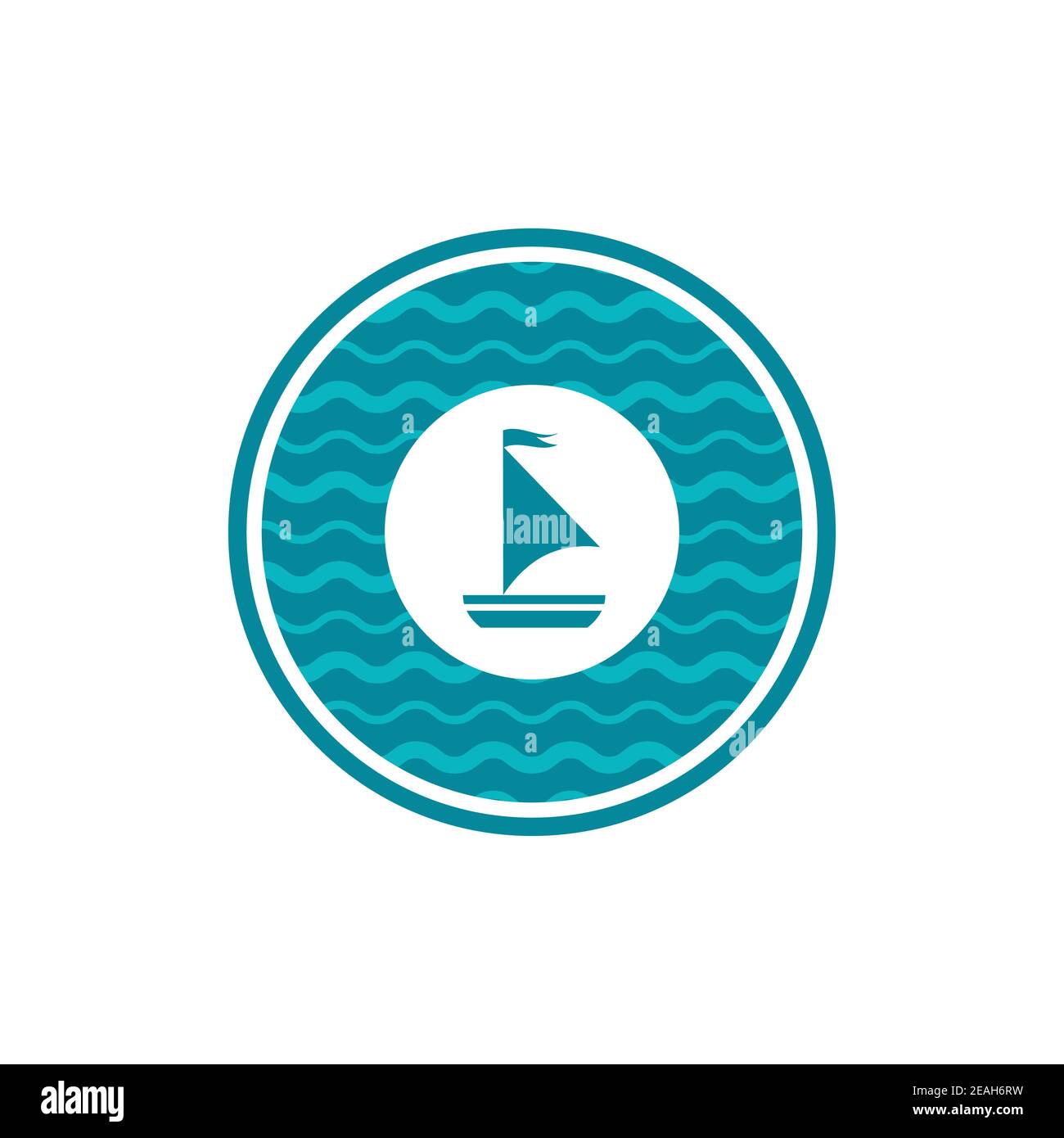 Nautical blue yacht label isolated on white. Ship and boat steering ...