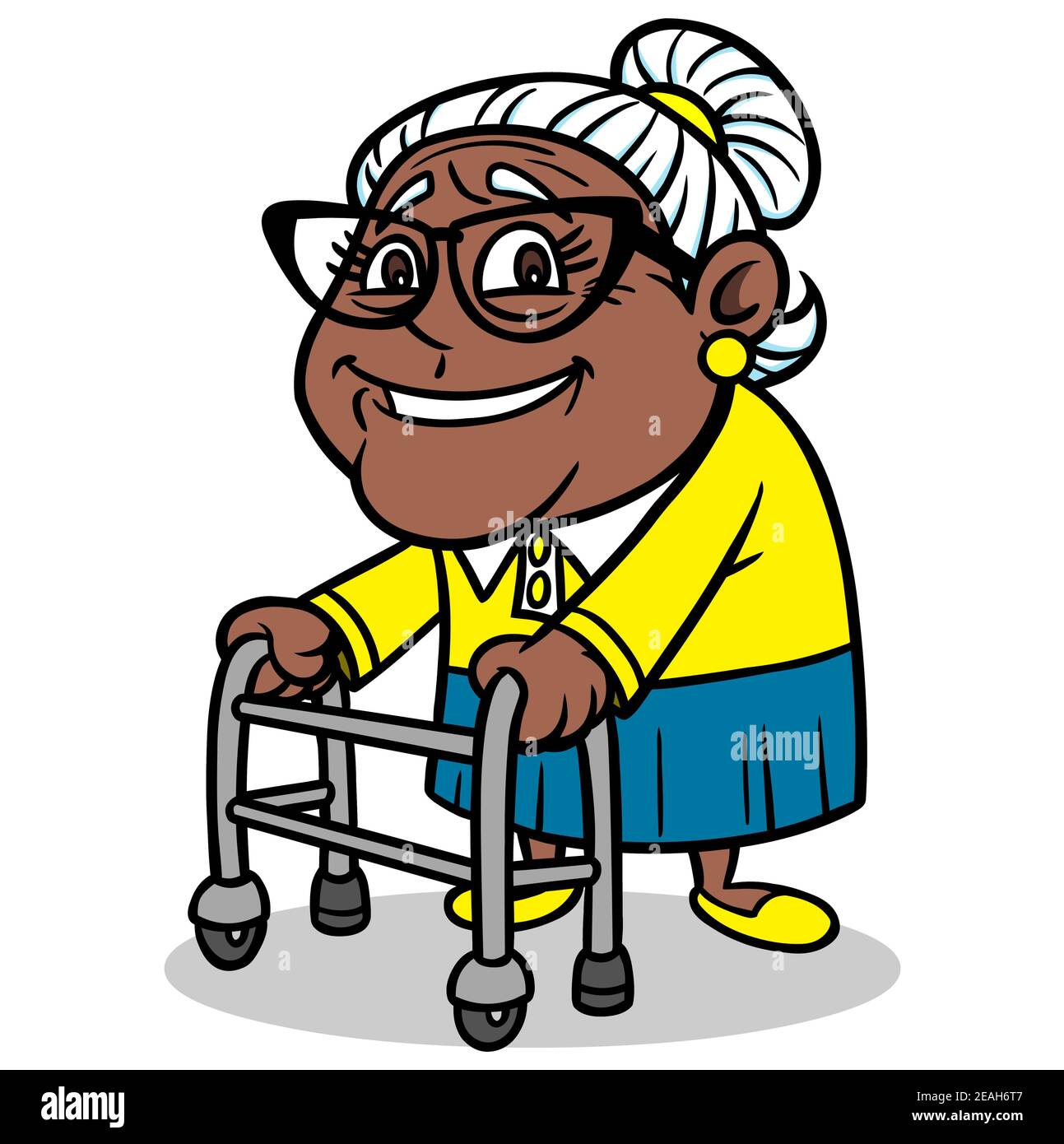 Grandmother with Walker - A cartoon illustration of a Grandmother with ...
