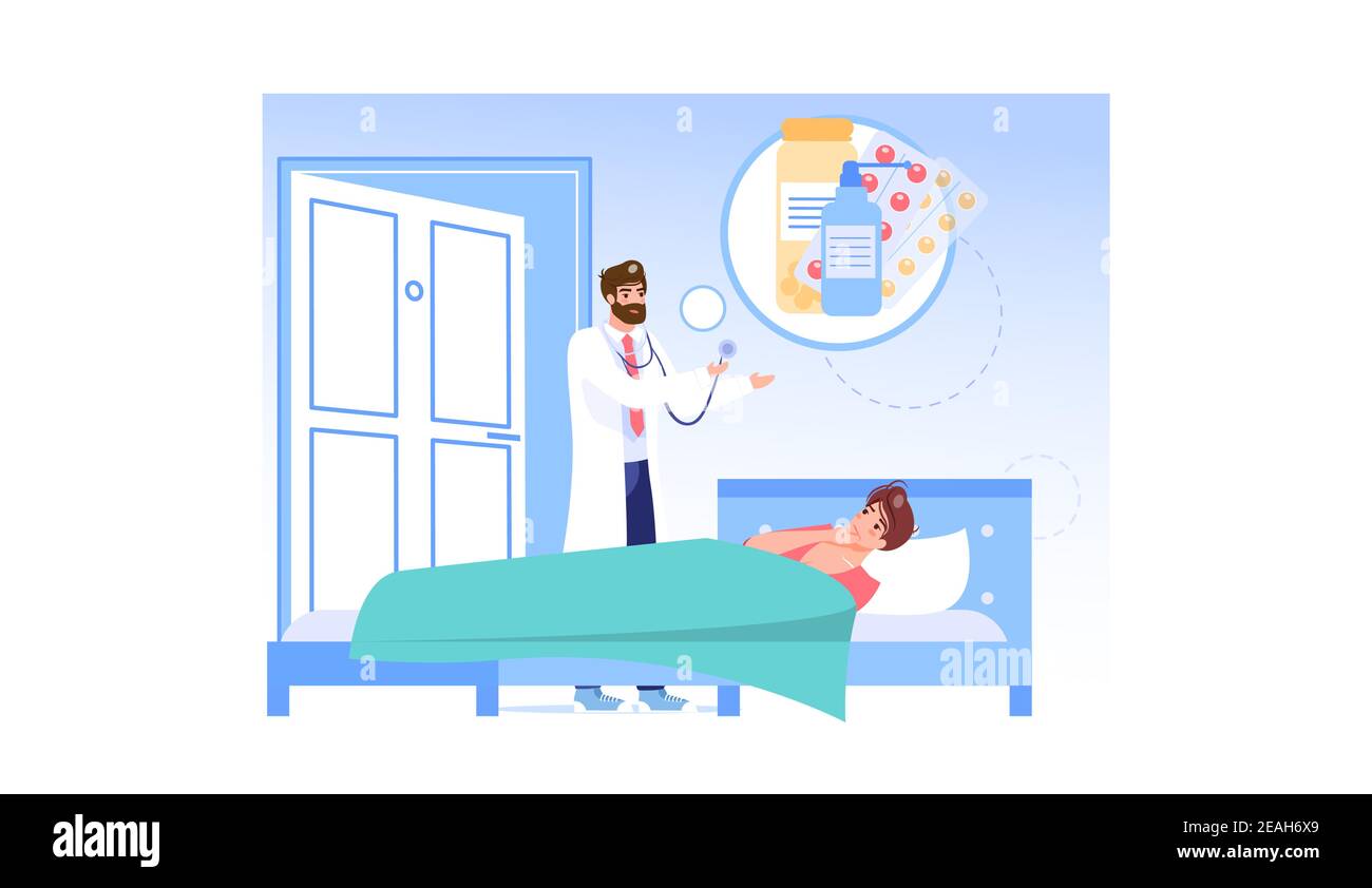 Flat cartoon patient and doctor characters,online telemedicine vector ...