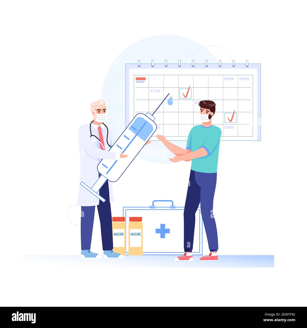 Flat cartoon patient and doctor characters,viral infection treatment ...