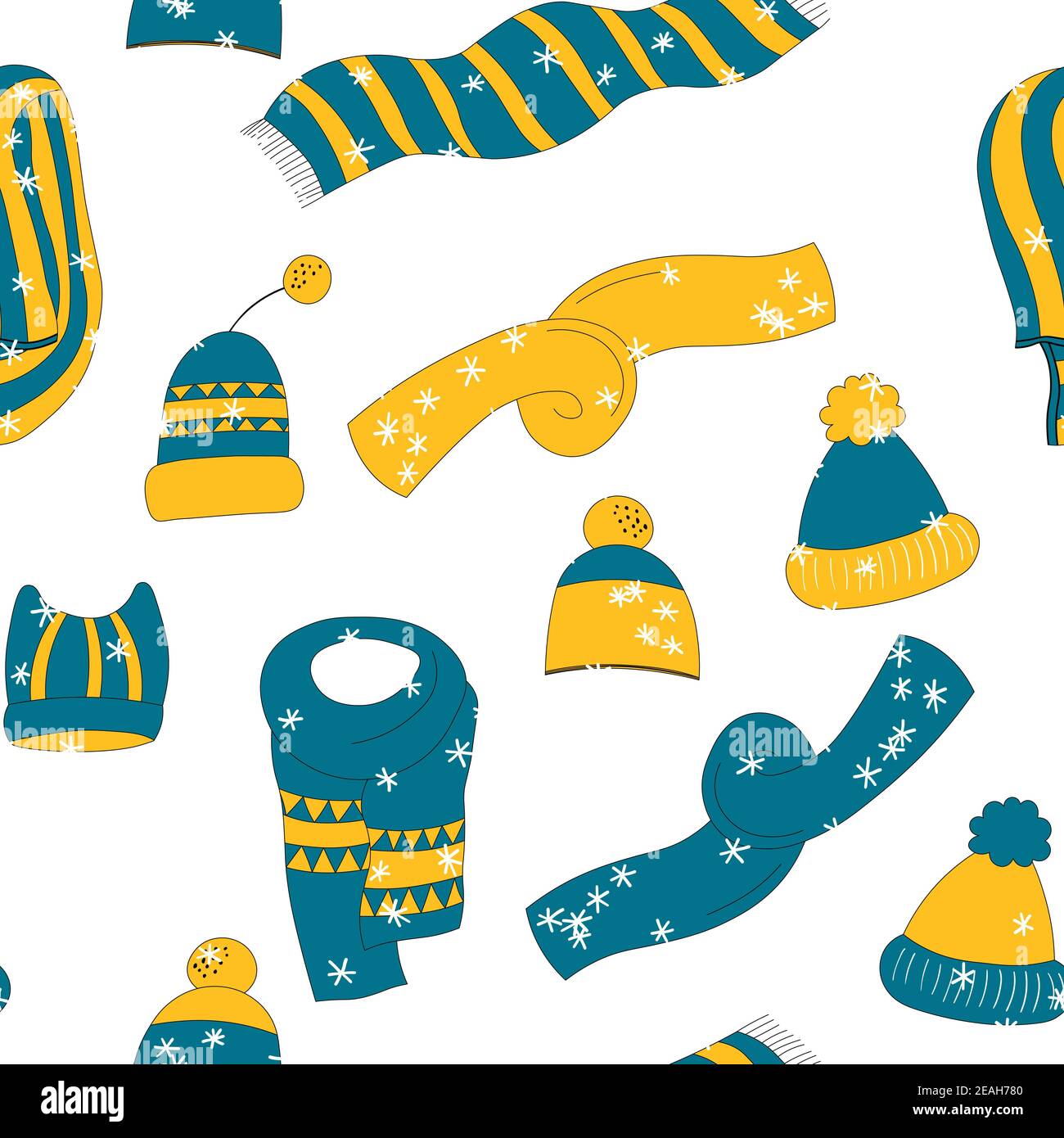 Winter seamless pattern with winter accessories: hats and scarves on ...